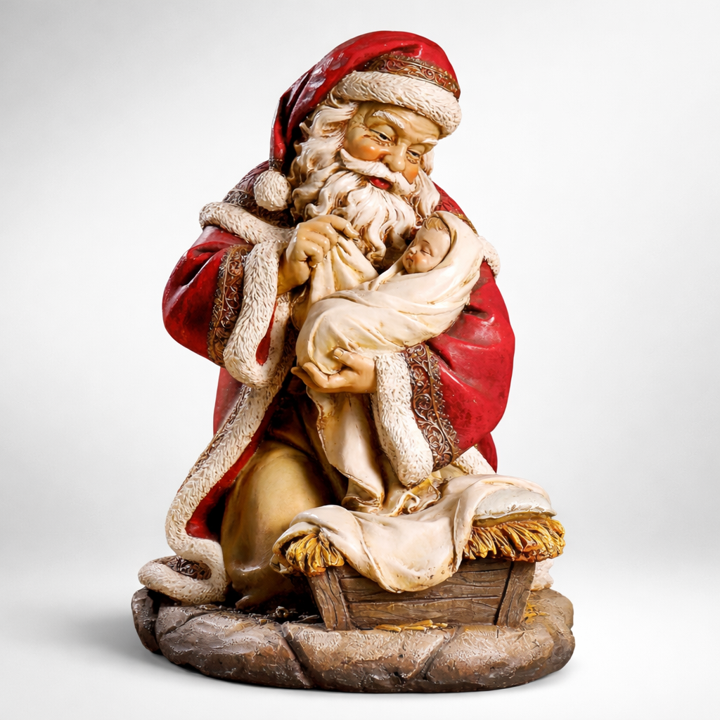 Kneeling Santa with Baby Jesus Figurine (Gold Accents) | Napco Imports ...