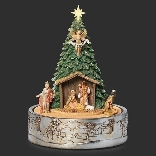 Rotating Tabletop Musical Lighted Tree with Natiivty by Fontanini ...
